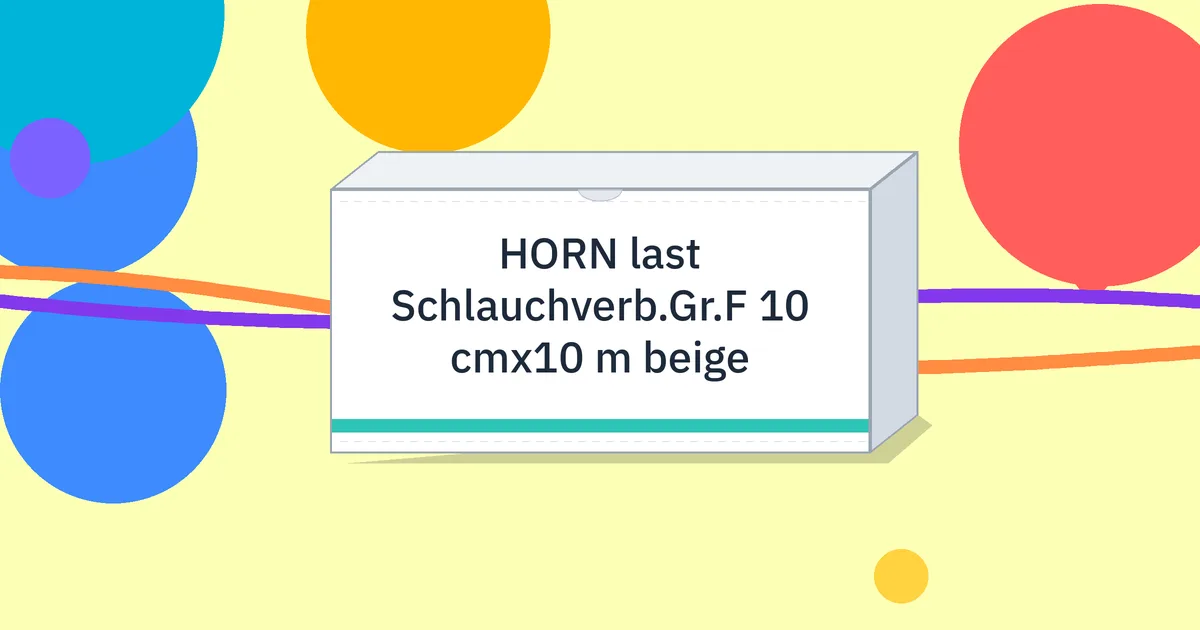 Symbolbild: Packung mit der Aufschrift HORN last Schlauchverb.Gr.F 10 cmx10 m beige (PZN 04636019) – Verfügbarkeit und Bezug in Apotheken in Frankfurt am Main