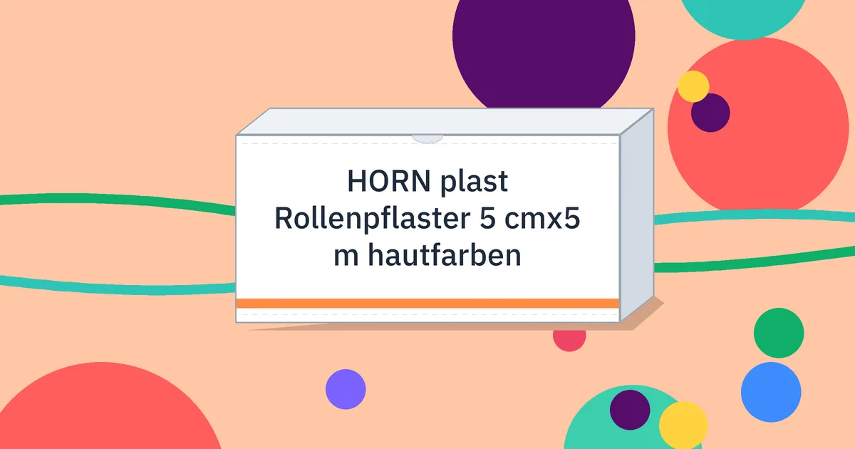 Symbolbild: Packung mit der Aufschrift HORN plast Rollenpflaster 5 cmx5 m hautfarben (PZN 04667669) – Verfügbarkeit und Bezug in Apotheken in Frankfurt am Main
