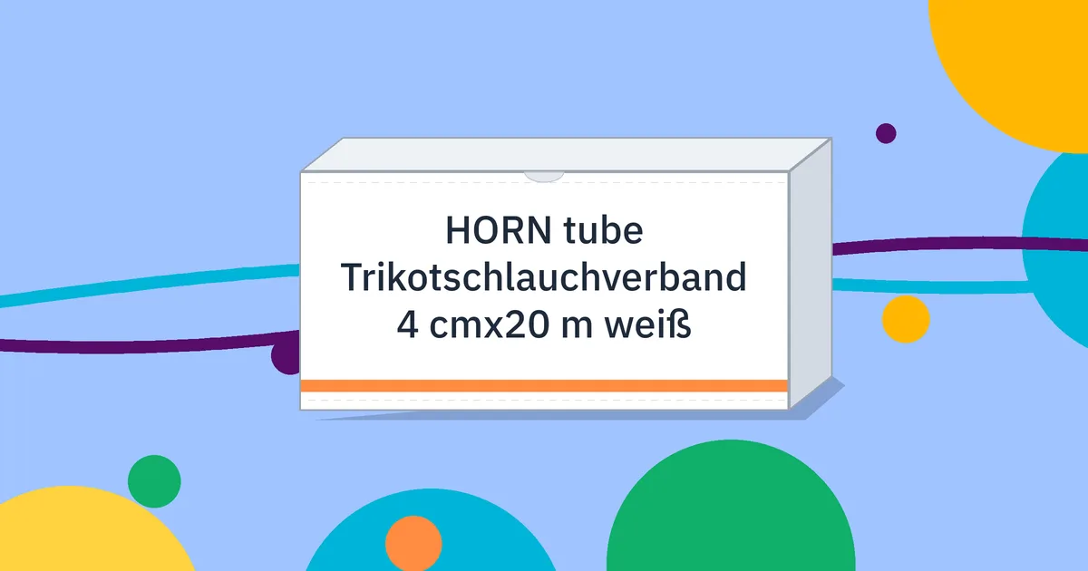 Symbolbild: Packung mit der Aufschrift HORN tube Trikotschlauchverband 4 cmx20 m weiß (PZN 04677432) – Verfügbarkeit und Bezug in Apotheken in Frankfurt am Main