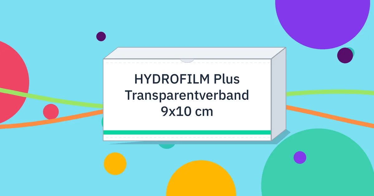 Symbolbild: Packung mit der Aufschrift HYDROFILM Plus Transparentverband 9x10 cm (PZN 00929552) – Verfügbarkeit und Bezug in Apotheken in Frankfurt am Main