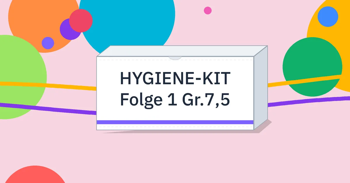 Symbolbild: Packung mit der Aufschrift HYGIENE-KIT Folge 1 Gr.7,5 (PZN 17443612) – Verfügbarkeit und Bezug in Apotheken in Frankfurt am Main