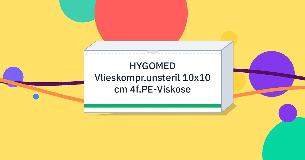 Symbolbild: Packung mit der Aufschrift HYGOMED Vlieskompr.unsteril 10x10 cm 4f.PE-Viskose (PZN 20383227) – Verfügbarkeit und Bezug in Apotheken in Frankfurt am Main