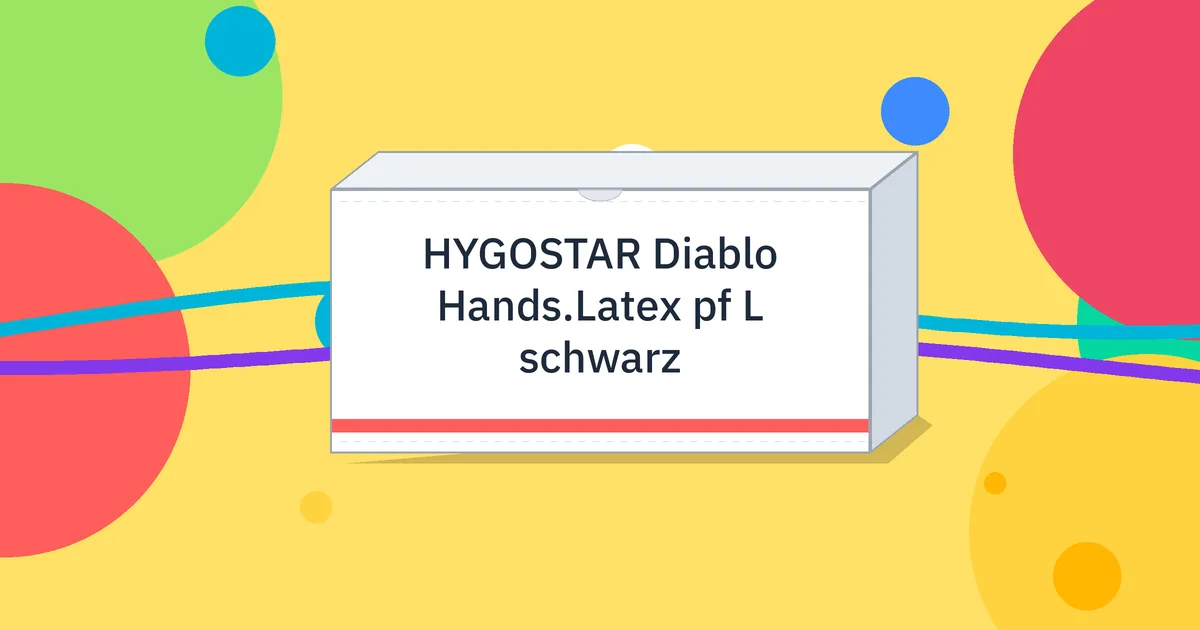 Symbolbild: Packung mit der Aufschrift HYGOSTAR Diablo Hands.Latex pf L schwarz (PZN 20775499) – Verfügbarkeit und Bezug in Apotheken in Frankfurt am Main