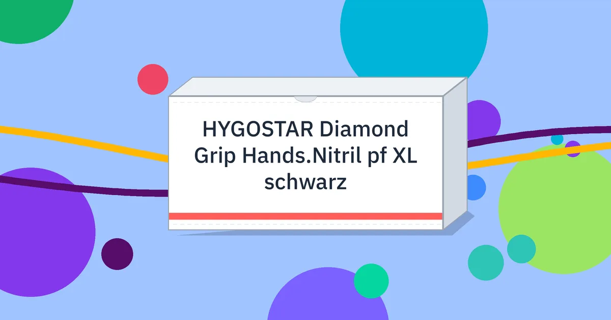 Symbolbild: Packung mit der Aufschrift HYGOSTAR Diamond Grip Hands.Nitril pf XL schwarz (PZN 20775269) – Verfügbarkeit und Bezug in Apotheken in Frankfurt am Main