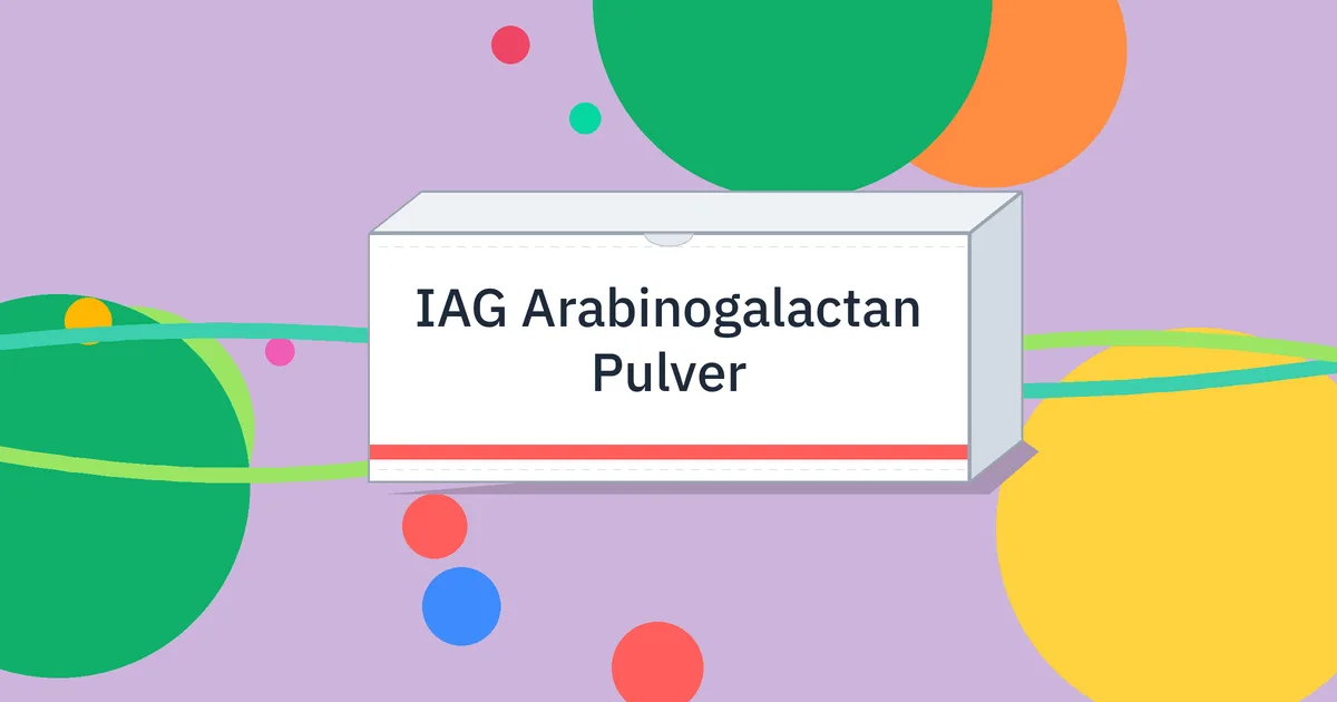 Symbolbild: Packung mit der Aufschrift IAG Arabinogalactan Pulver (PZN 16954457) – Verfügbarkeit und Bezug in Apotheken in Frankfurt am Main
