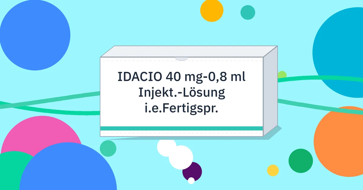 Symbolbild: Packung mit der Aufschrift IDACIO 40 mg-0,8 ml Injekt.-Lösung i.e.Fertigspr. (PZN 20193797) – Verfügbarkeit und Bezug in Apotheken in Frankfurt am Main