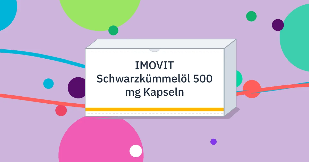 Symbolbild: Packung mit der Aufschrift IMOVIT Schwarzkümmelöl 500 mg Kapseln (PZN 02844245) – Verfügbarkeit und Bezug in Apotheken in Frankfurt am Main