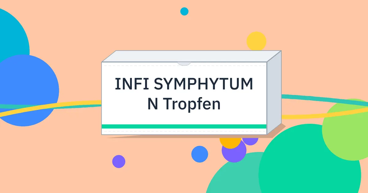 Symbolbild: Packung mit der Aufschrift INFI SYMPHYTUM N Tropfen (PZN 04386574) – Verfügbarkeit und Bezug in Apotheken in Frankfurt am Main