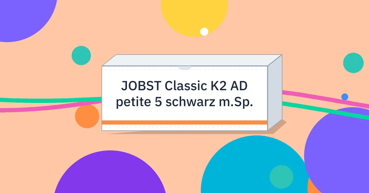 Symbolbild: Packung mit der Aufschrift JOBST Classic K2 AD petite 5 schwarz m.Sp. (PZN 11269691) – Verfügbarkeit und Bezug in Apotheken in Frankfurt am Main