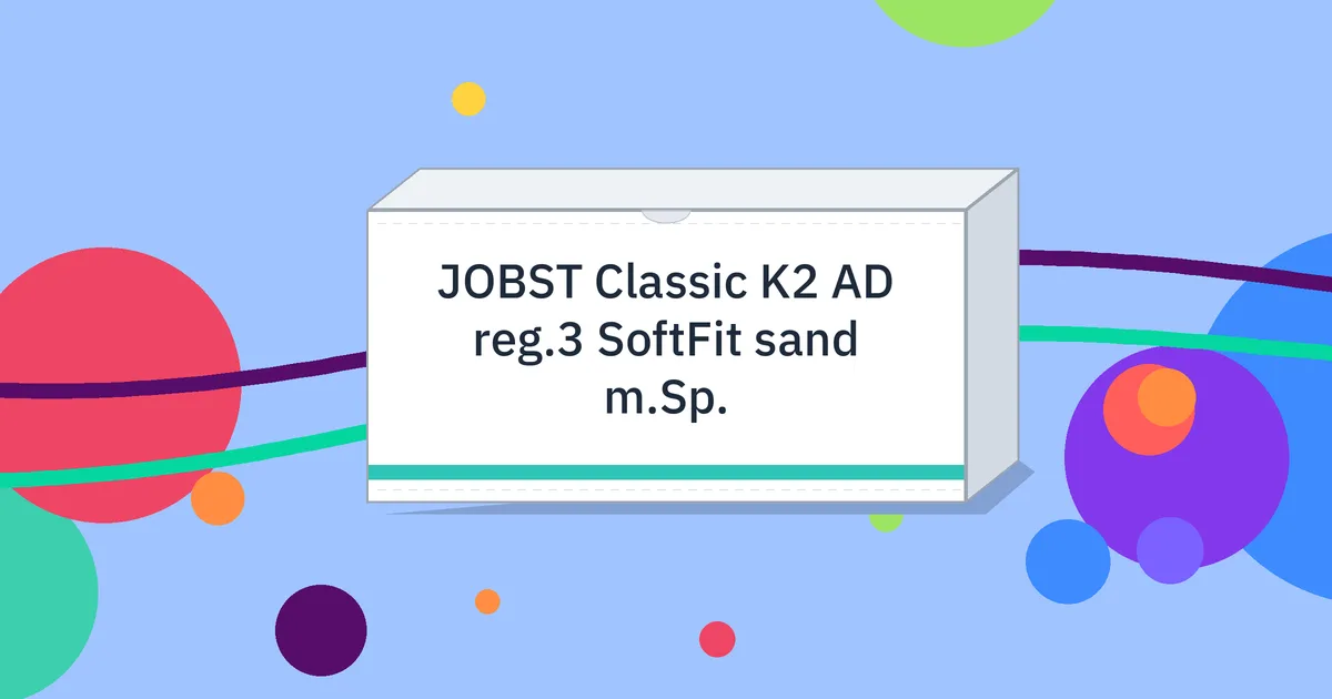 Symbolbild: Packung mit der Aufschrift JOBST Classic K2 AD reg.3 SoftFit sand m.Sp. (PZN 14222098) – Verfügbarkeit und Bezug in Apotheken in Frankfurt am Main