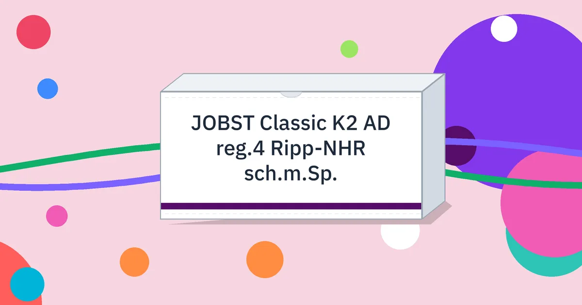 Symbolbild: Packung mit der Aufschrift JOBST Classic K2 AD reg.4 Ripp-NHR sch.m.Sp. (PZN 13061836) – Verfügbarkeit und Bezug in Apotheken in Frankfurt am Main
