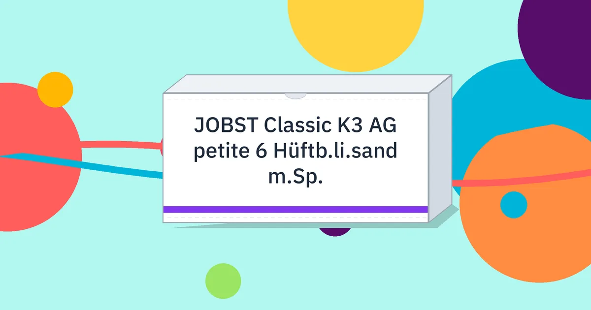 Symbolbild: Packung mit der Aufschrift JOBST Classic K3 AG petite 6 Hüftb.li.sand m.Sp. (PZN 13074230) – Verfügbarkeit und Bezug in Apotheken in Frankfurt am Main