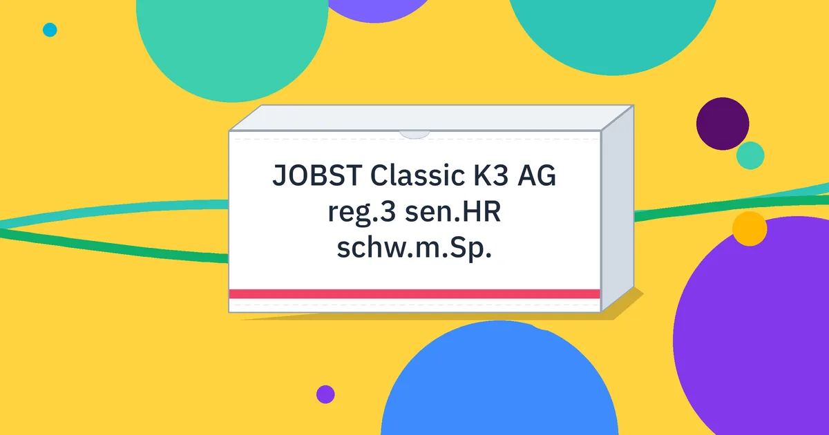 Symbolbild: Packung mit der Aufschrift JOBST Classic K3 AG reg.3 sen.HR schw.m.Sp. (PZN 17957392) – Verfügbarkeit und Bezug in Apotheken in Frankfurt am Main
