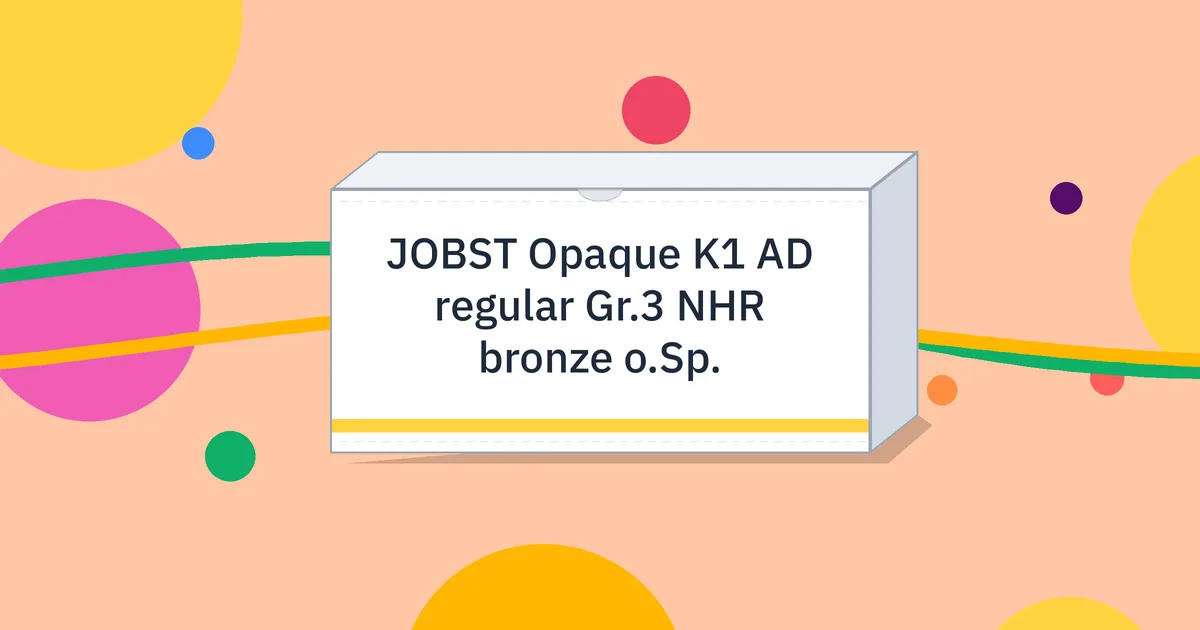 Symbolbild: Packung mit der Aufschrift JOBST Opaque K1 AD regular Gr.3 NHR bronze o.Sp. (PZN 13082436) – Verfügbarkeit und Bezug in Apotheken in Frankfurt am Main