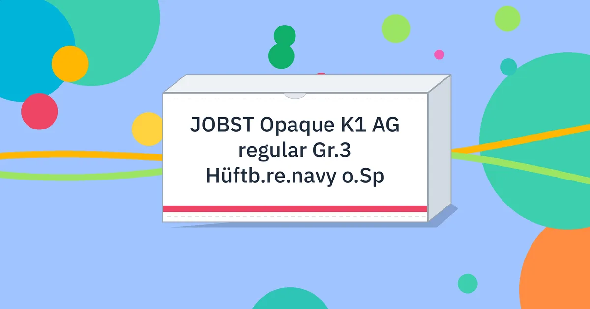 Symbolbild: Packung mit der Aufschrift JOBST Opaque K1 AG regular Gr.3 Hüftb.re.navy o.Sp (PZN 13101553) – Verfügbarkeit und Bezug in Apotheken in Frankfurt am Main