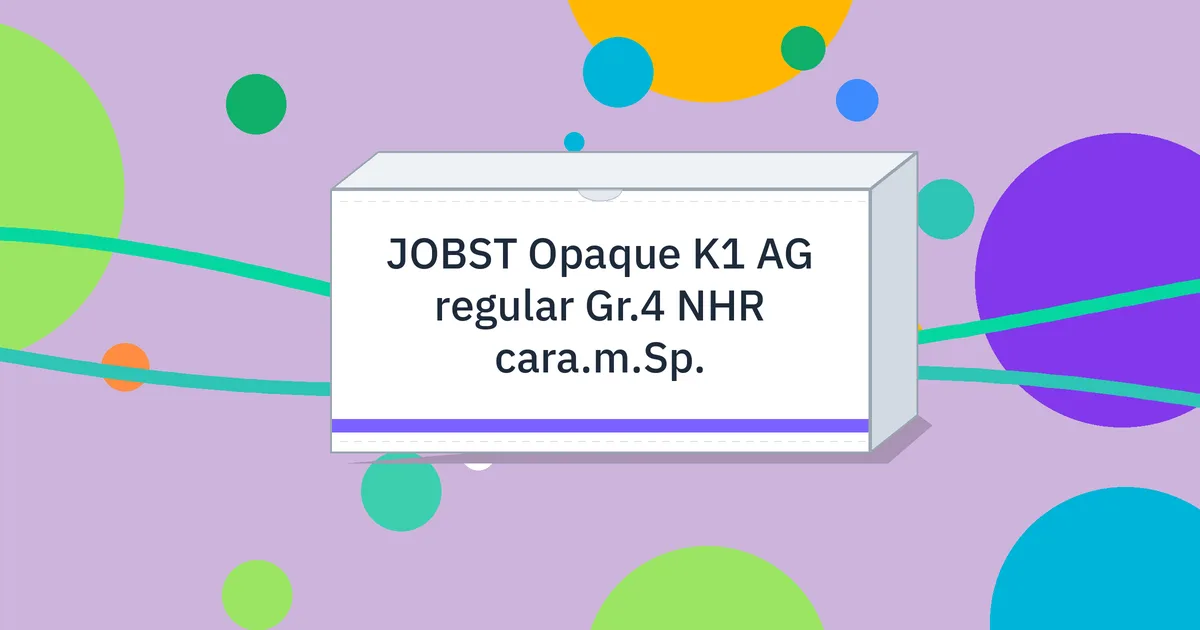 Symbolbild: Packung mit der Aufschrift JOBST Opaque K1 AG regular Gr.4 NHR cara.m.Sp. (PZN 13091375) – Verfügbarkeit und Bezug in Apotheken in Frankfurt am Main