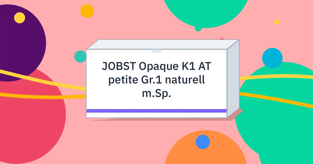 Symbolbild: Packung mit der Aufschrift JOBST Opaque K1 AT petite Gr.1 naturell m.Sp. (PZN 13103687) – Verfügbarkeit und Bezug in Apotheken in Frankfurt am Main