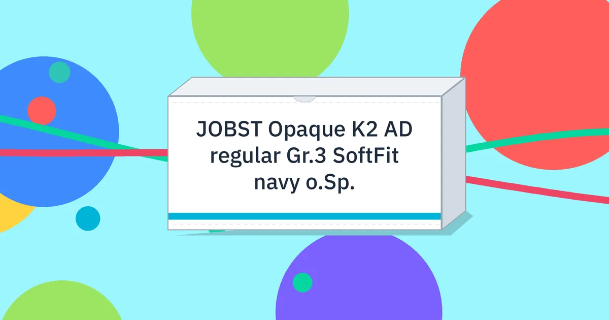 Symbolbild: Packung mit der Aufschrift JOBST Opaque K2 AD regular Gr.3 SoftFit navy o.Sp. (PZN 13111698) – Verfügbarkeit und Bezug in Apotheken in Frankfurt am Main