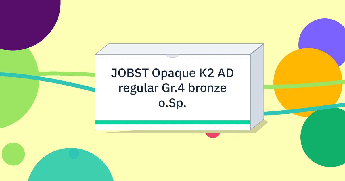 Symbolbild: Packung mit der Aufschrift JOBST Opaque K2 AD regular Gr.4 bronze o.Sp. (PZN 13111126) – Verfügbarkeit und Bezug in Apotheken in Frankfurt am Main