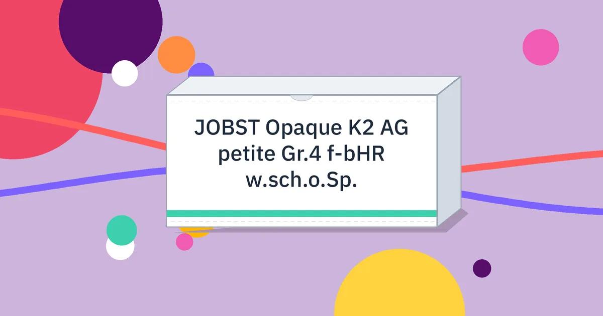 Symbolbild: Packung mit der Aufschrift JOBST Opaque K2 AG petite Gr.4 f-bHR w.sch.o.Sp. (PZN 11256524) – Verfügbarkeit und Bezug in Apotheken in Frankfurt am Main