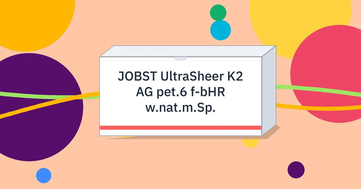 Symbolbild: Packung mit der Aufschrift JOBST UltraSheer K2 AG pet.6 f-bHR w.nat.m.Sp. (PZN 11263903) – Verfügbarkeit und Bezug in Apotheken in Frankfurt am Main