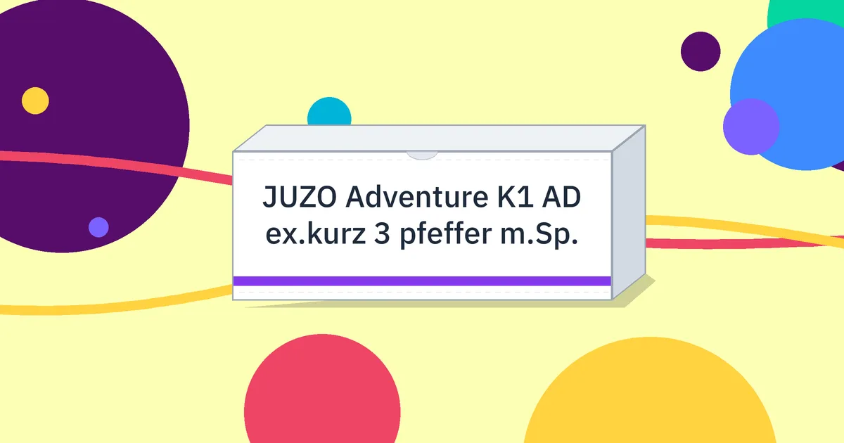 Symbolbild: Packung mit der Aufschrift JUZO Adventure K1 AD ex.kurz 3 pfeffer m.Sp. (PZN 14977738) – Verfügbarkeit und Bezug in Apotheken in Frankfurt am Main