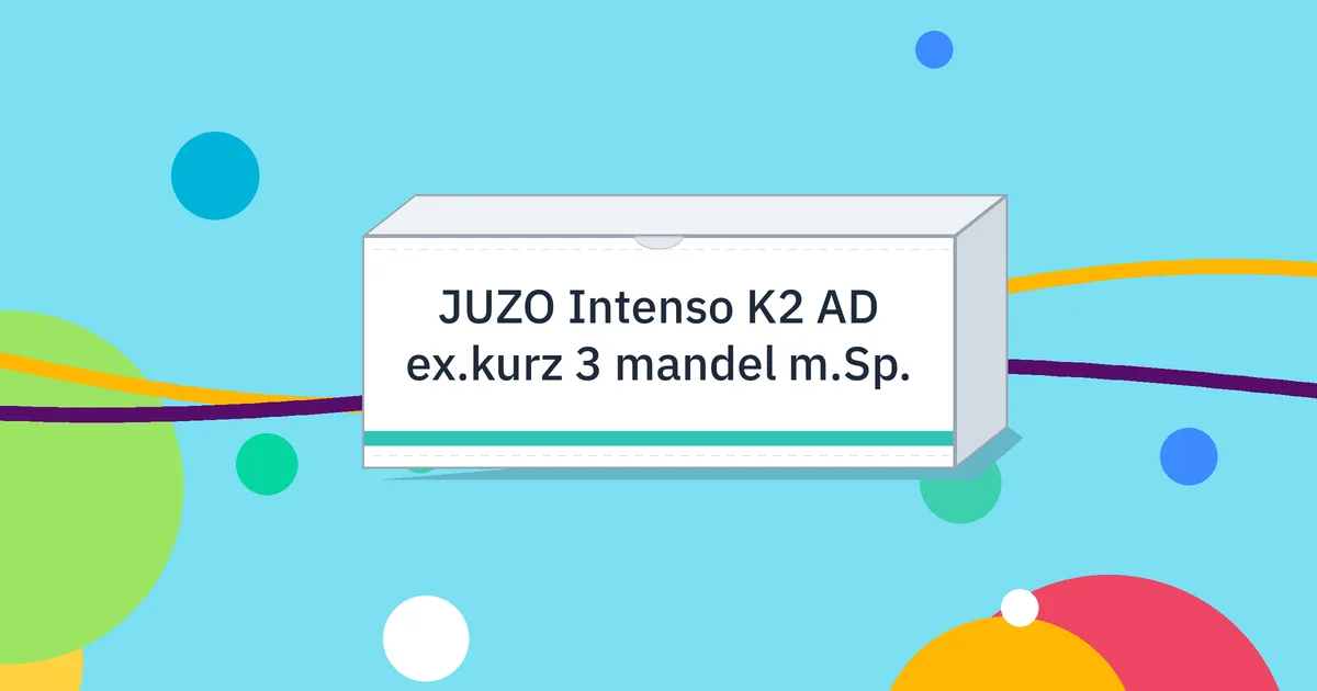 Symbolbild: Packung mit der Aufschrift JUZO Intenso K2 AD ex.kurz 3 mandel m.Sp. (PZN 18608185) – Verfügbarkeit und Bezug in Apotheken in Frankfurt am Main