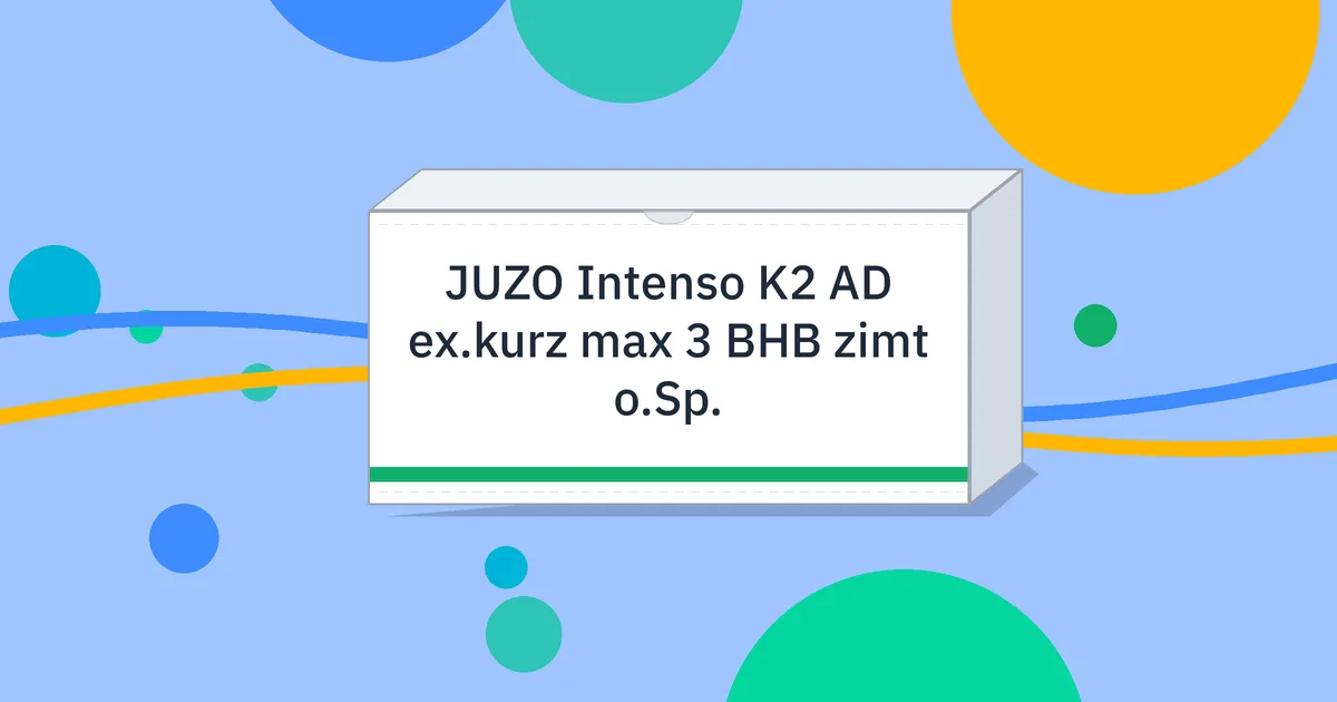 Symbolbild: Packung mit der Aufschrift JUZO Intenso K2 AD ex.kurz max 3 BHB zimt o.Sp. (PZN 18624379) – Verfügbarkeit und Bezug in Apotheken in Frankfurt am Main