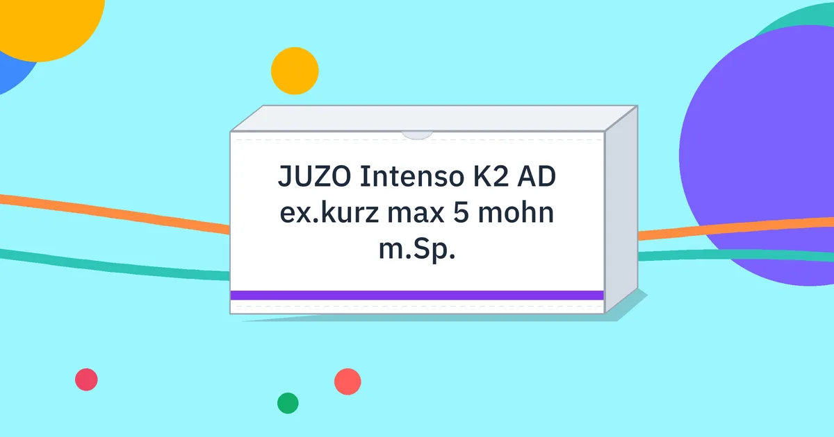 Symbolbild: Packung mit der Aufschrift JUZO Intenso K2 AD ex.kurz max 5 mohn m.Sp. (PZN 18607091) – Verfügbarkeit und Bezug in Apotheken in Frankfurt am Main