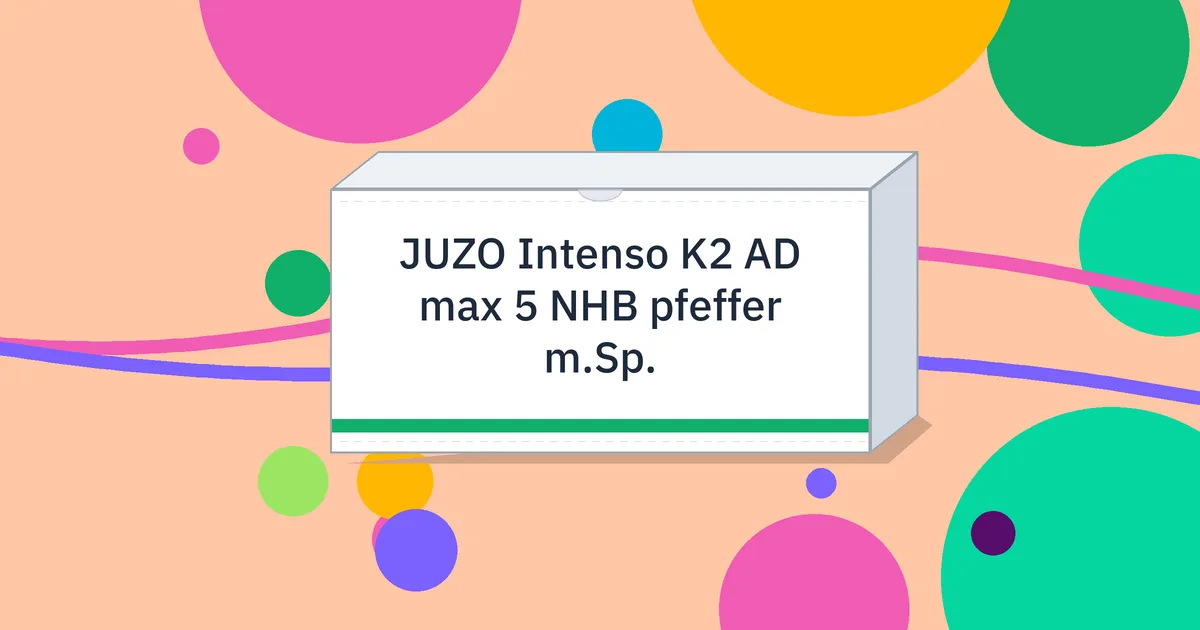 Symbolbild: Packung mit der Aufschrift JUZO Intenso K2 AD max 5 NHB pfeffer m.Sp. (PZN 18612620) – Verfügbarkeit und Bezug in Apotheken in Frankfurt am Main