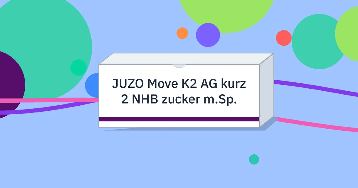 Symbolbild: Packung mit der Aufschrift JUZO Move K2 AG kurz 2 NHB zucker m.Sp. (PZN 18527618) – Verfügbarkeit und Bezug in Apotheken in Frankfurt am Main