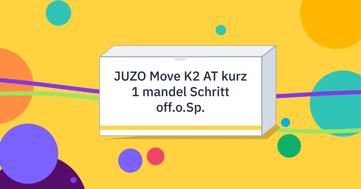 Symbolbild: Packung mit der Aufschrift JUZO Move K2 AT kurz 1 mandel Schritt off.o.Sp. (PZN 20676047) – Verfügbarkeit und Bezug in Apotheken in Frankfurt am Main
