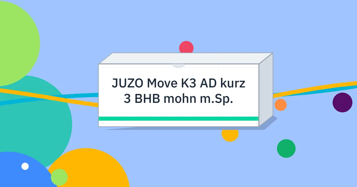 Symbolbild: Packung mit der Aufschrift JUZO Move K3 AD kurz 3 BHB mohn m.Sp. (PZN 18572323) – Verfügbarkeit und Bezug in Apotheken in Frankfurt am Main