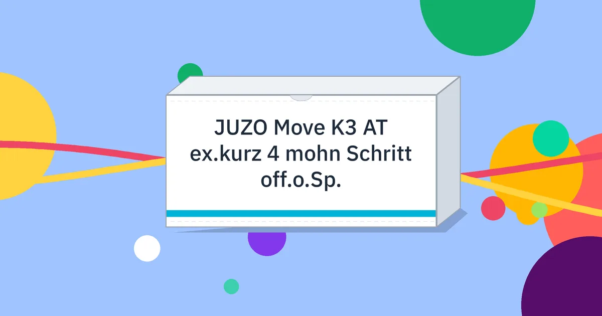 Symbolbild: Packung mit der Aufschrift JUZO Move K3 AT ex.kurz 4 mohn Schritt off.o.Sp. (PZN 20682295) – Verfügbarkeit und Bezug in Apotheken in Frankfurt am Main
