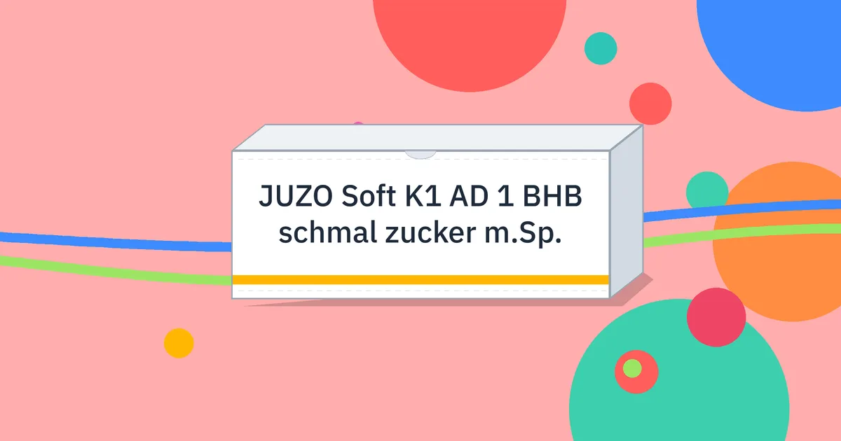 Symbolbild: Packung mit der Aufschrift JUZO Soft K1 AD 1 BHB schmal zucker m.Sp. (PZN 15460747) – Verfügbarkeit und Bezug in Apotheken in Frankfurt am Main