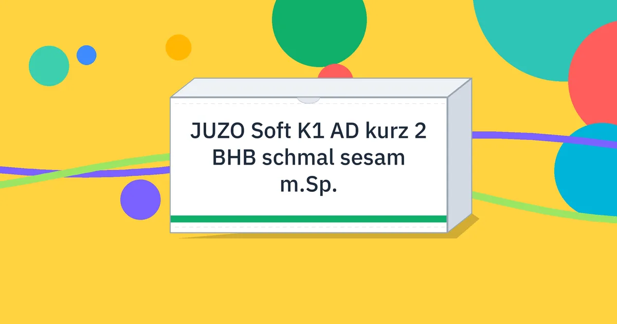 Symbolbild: Packung mit der Aufschrift JUZO Soft K1 AD kurz 2 BHB schmal sesam m.Sp. (PZN 15463668) – Verfügbarkeit und Bezug in Apotheken in Frankfurt am Main