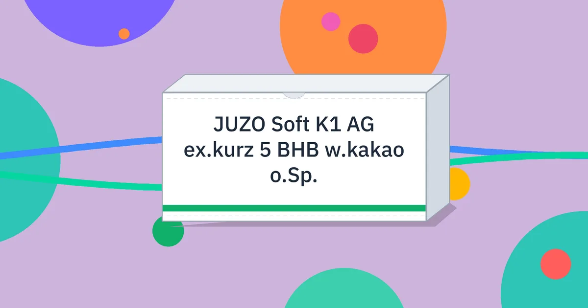 Symbolbild: Packung mit der Aufschrift JUZO Soft K1 AG ex.kurz 5 BHB w.kakao o.Sp. (PZN 14840436) – Verfügbarkeit und Bezug in Apotheken in Frankfurt am Main