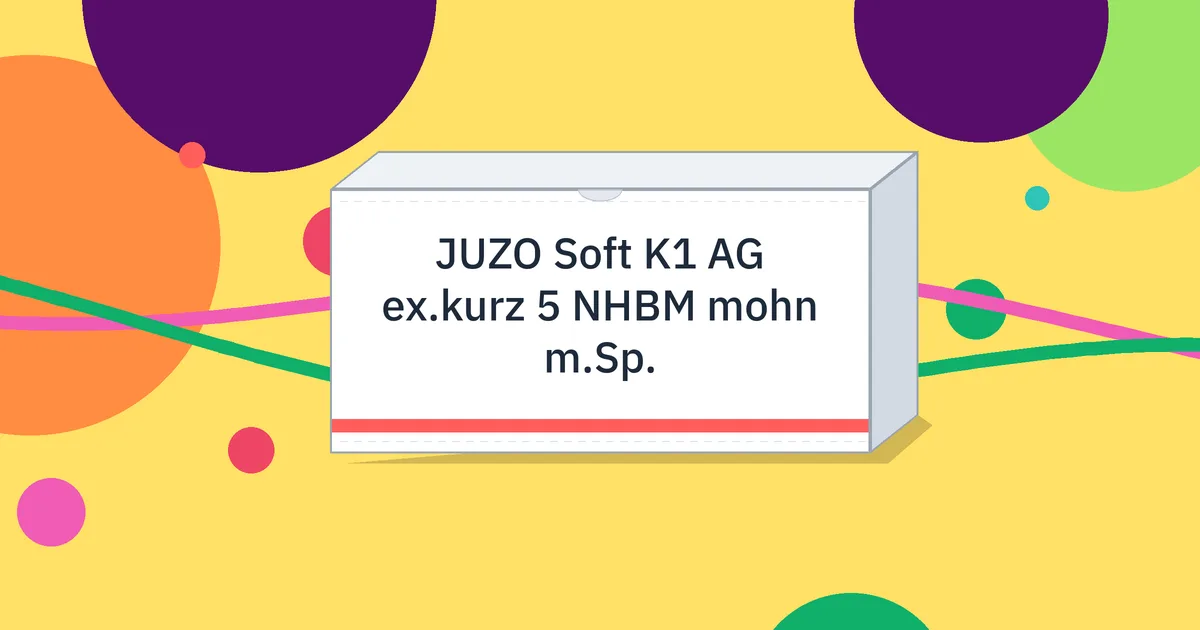 Symbolbild: Packung mit der Aufschrift JUZO Soft K1 AG ex.kurz 5 NHBM mohn m.Sp. (PZN 15017880) – Verfügbarkeit und Bezug in Apotheken in Frankfurt am Main