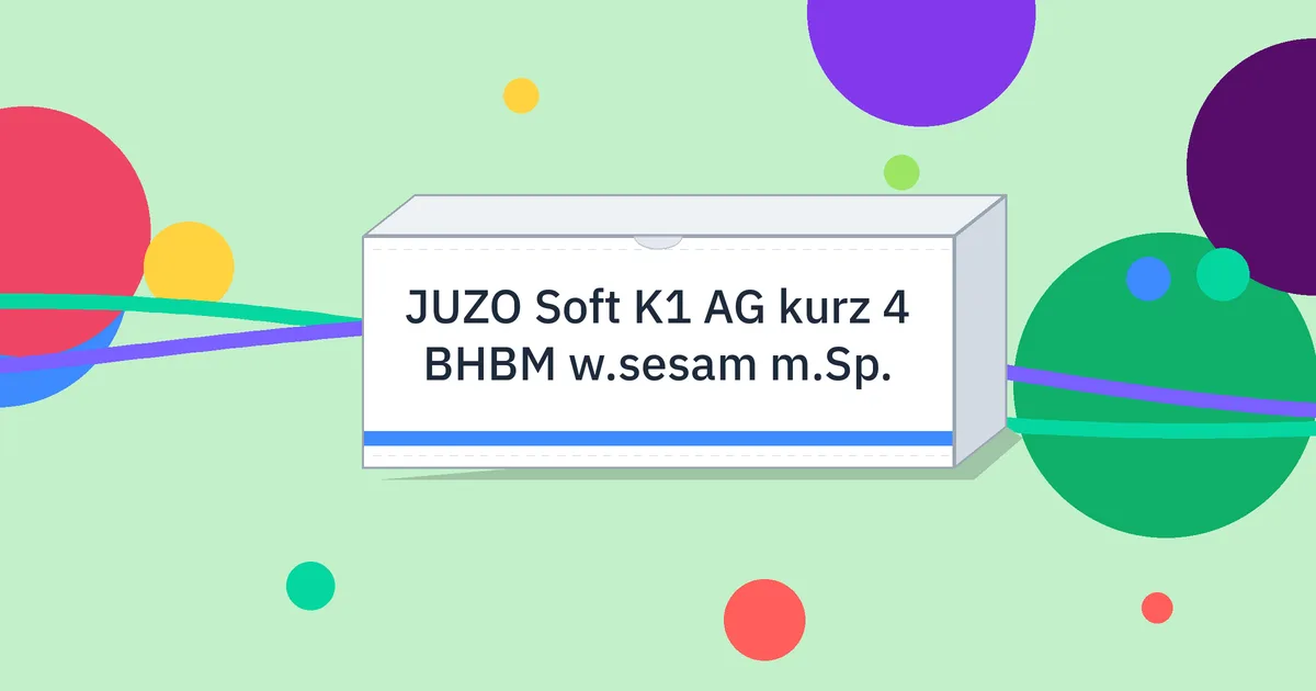 Symbolbild: Packung mit der Aufschrift JUZO Soft K1 AG kurz 4 BHBM w.sesam m.Sp. (PZN 14863503) – Verfügbarkeit und Bezug in Apotheken in Frankfurt am Main