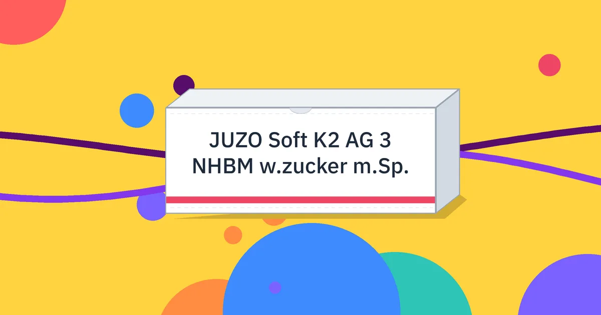 Symbolbild: Packung mit der Aufschrift JUZO Soft K2 AG 3 NHBM w.zucker m.Sp. (PZN 15018916) – Verfügbarkeit und Bezug in Apotheken in Frankfurt am Main
