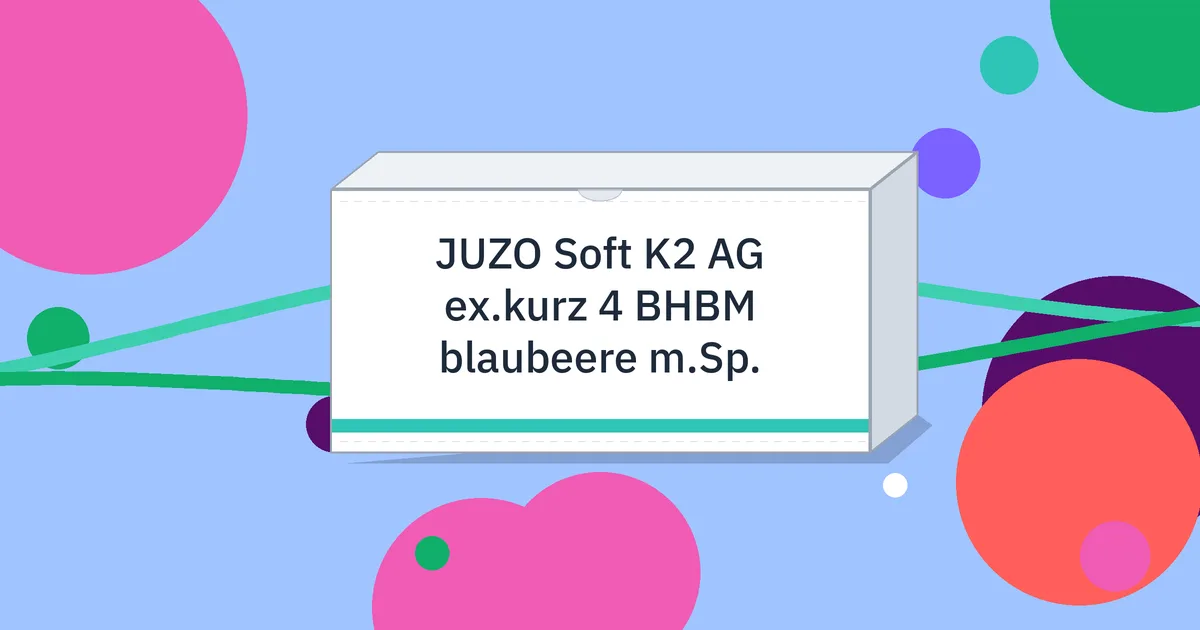 Symbolbild: Packung mit der Aufschrift JUZO Soft K2 AG ex.kurz 4 BHBM blaubeere m.Sp. (PZN 14860373) – Verfügbarkeit und Bezug in Apotheken in Frankfurt am Main