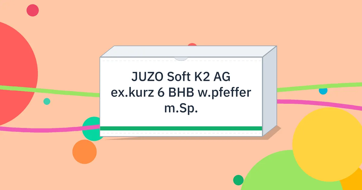 Symbolbild: Packung mit der Aufschrift JUZO Soft K2 AG ex.kurz 6 BHB w.pfeffer m.Sp. (PZN 14843222) – Verfügbarkeit und Bezug in Apotheken in Frankfurt am Main