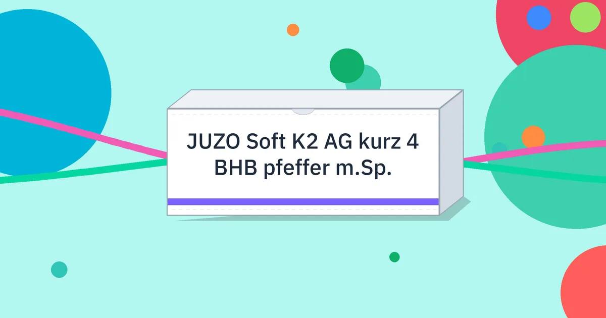 Symbolbild: Packung mit der Aufschrift JUZO Soft K2 AG kurz 4 BHB pfeffer m.Sp. (PZN 14825974) – Verfügbarkeit und Bezug in Apotheken in Frankfurt am Main