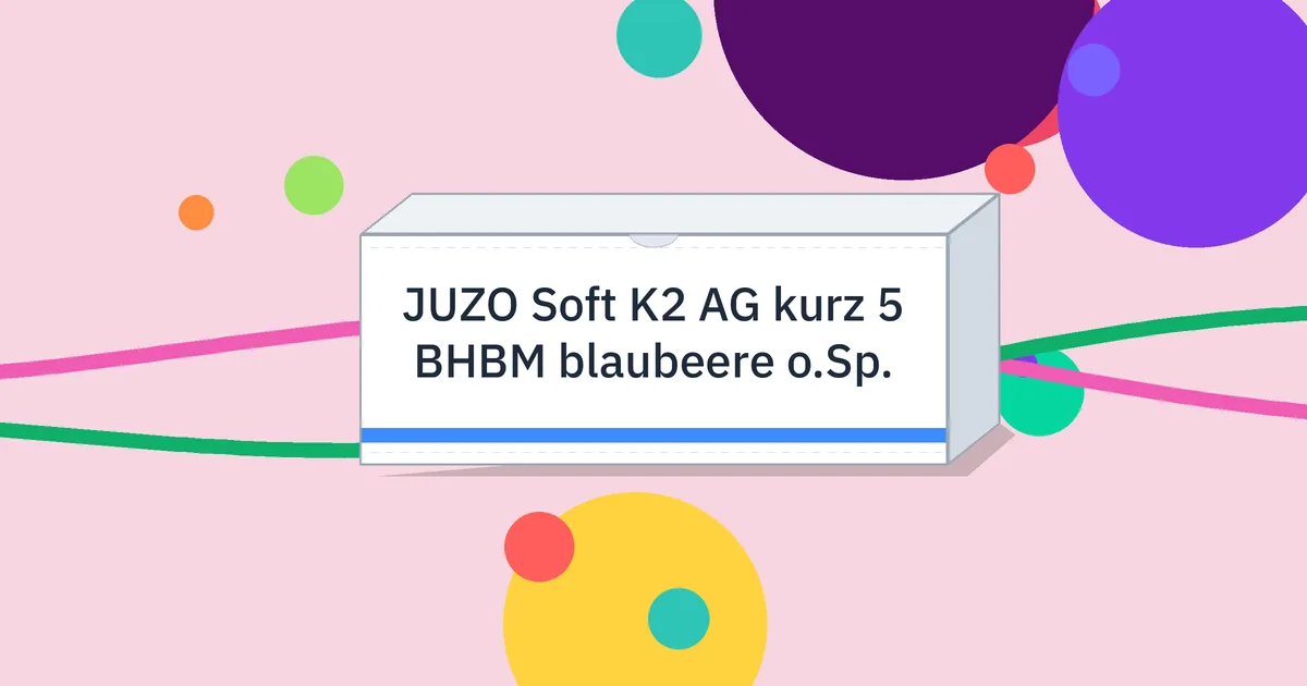 Symbolbild: Packung mit der Aufschrift JUZO Soft K2 AG kurz 5 BHBM blaubeere o.Sp. (PZN 14861711) – Verfügbarkeit und Bezug in Apotheken in Frankfurt am Main