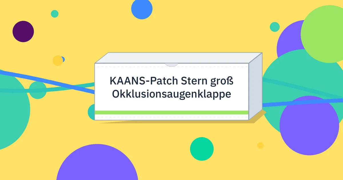 Symbolbild: Packung mit der Aufschrift KAANS-Patch Stern groß Okklusionsaugenklappe (PZN 11102063) – Verfügbarkeit und Bezug in Apotheken in Frankfurt am Main