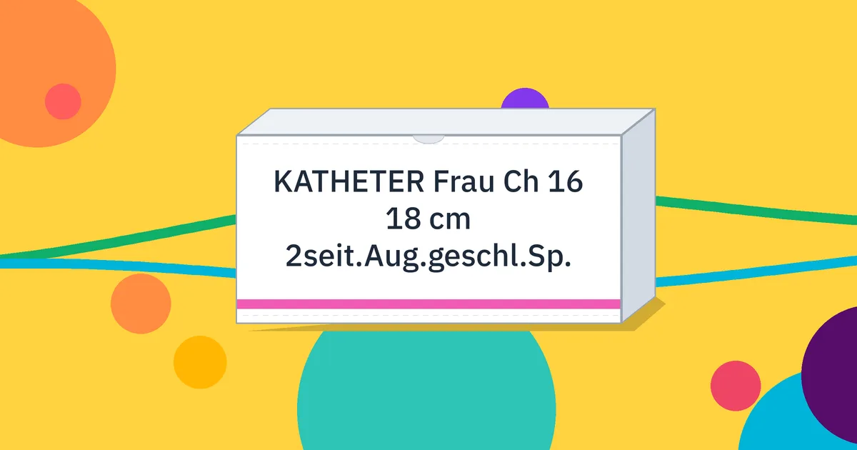 Symbolbild: Packung mit der Aufschrift KATHETER Frau Ch 16 18 cm 2seit.Aug.geschl.Sp. (PZN 02099474) – Verfügbarkeit und Bezug in Apotheken in Frankfurt am Main