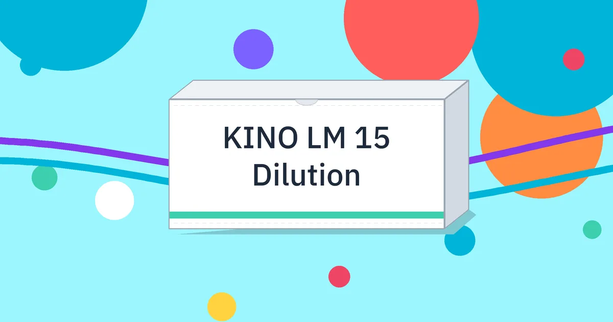 Symbolbild: Packung mit der Aufschrift KINO LM 15 Dilution (PZN 13518537) – Verfügbarkeit und Bezug in Apotheken in Frankfurt am Main