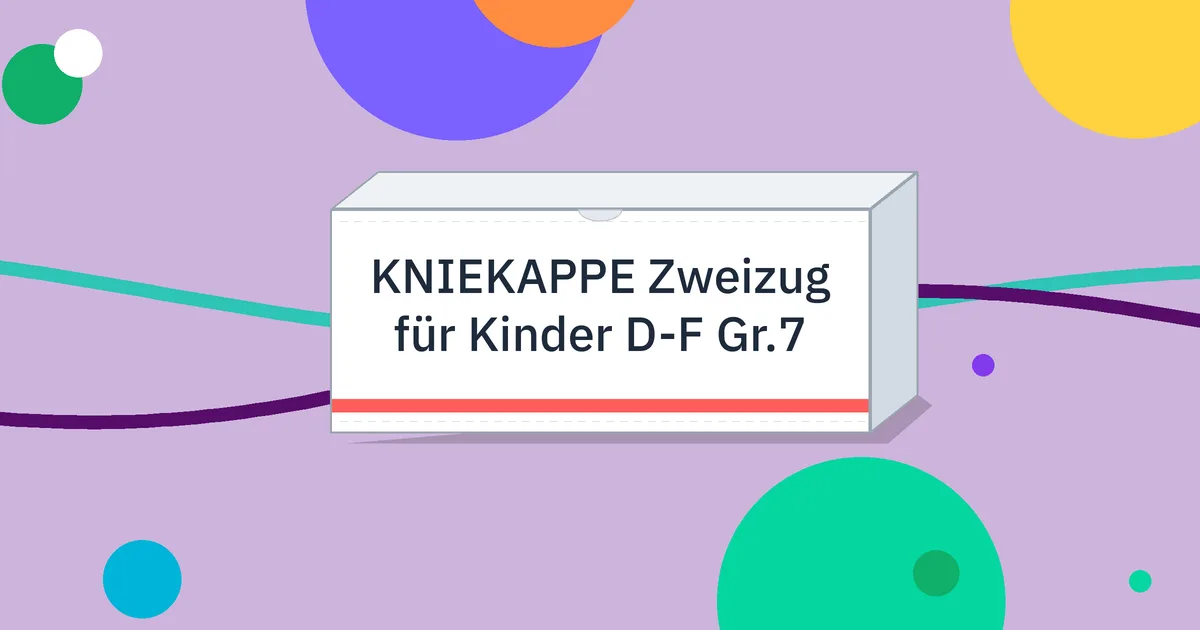 Symbolbild: Packung mit der Aufschrift KNIEKAPPE Zweizug für Kinder D-F Gr.7 (PZN 01738038) – Verfügbarkeit und Bezug in Apotheken in Frankfurt am Main