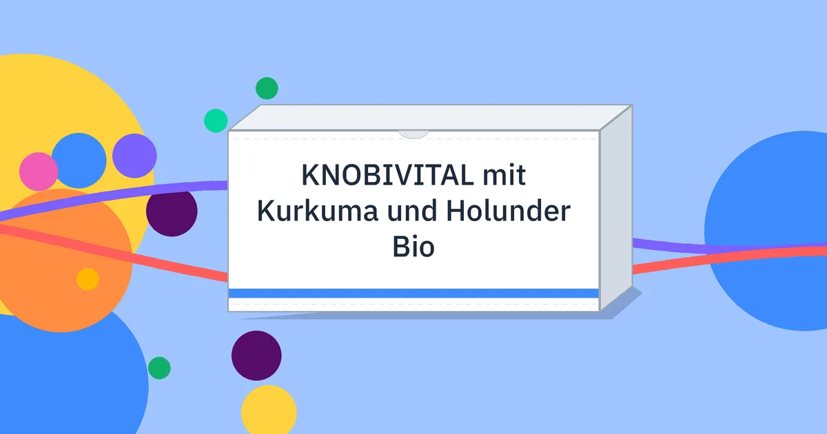 Symbolbild: Packung mit der Aufschrift KNOBIVITAL mit Kurkuma und Holunder Bio (PZN 16668912) – Verfügbarkeit und Bezug in Apotheken in Frankfurt am Main