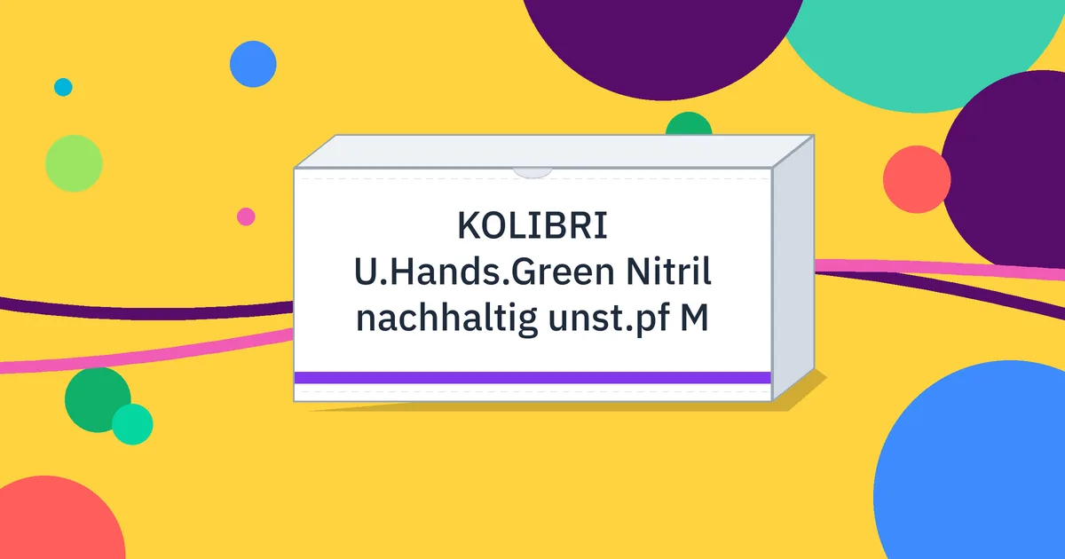 Symbolbild: Packung mit der Aufschrift KOLIBRI U.Hands.Green Nitril nachhaltig unst.pf M (PZN 15563252) – Verfügbarkeit und Bezug in Apotheken in Frankfurt am Main